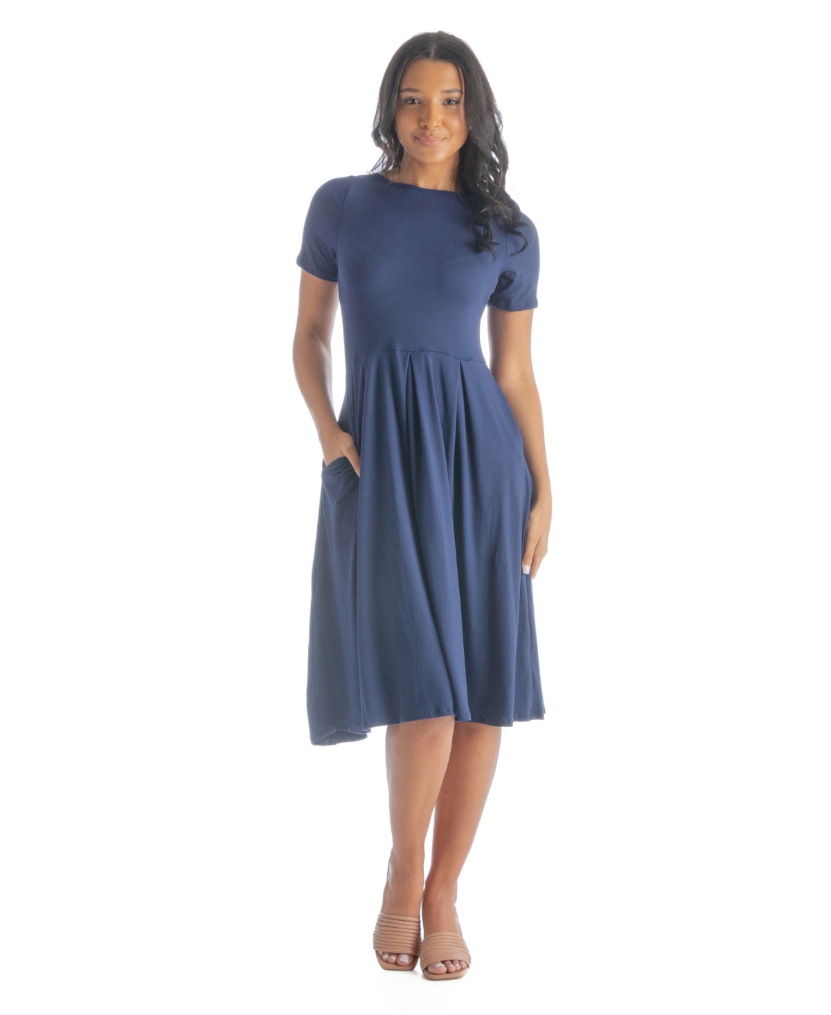 Click here for 24seven Comfort Apparel Petite Midi Dress with Sho... prices