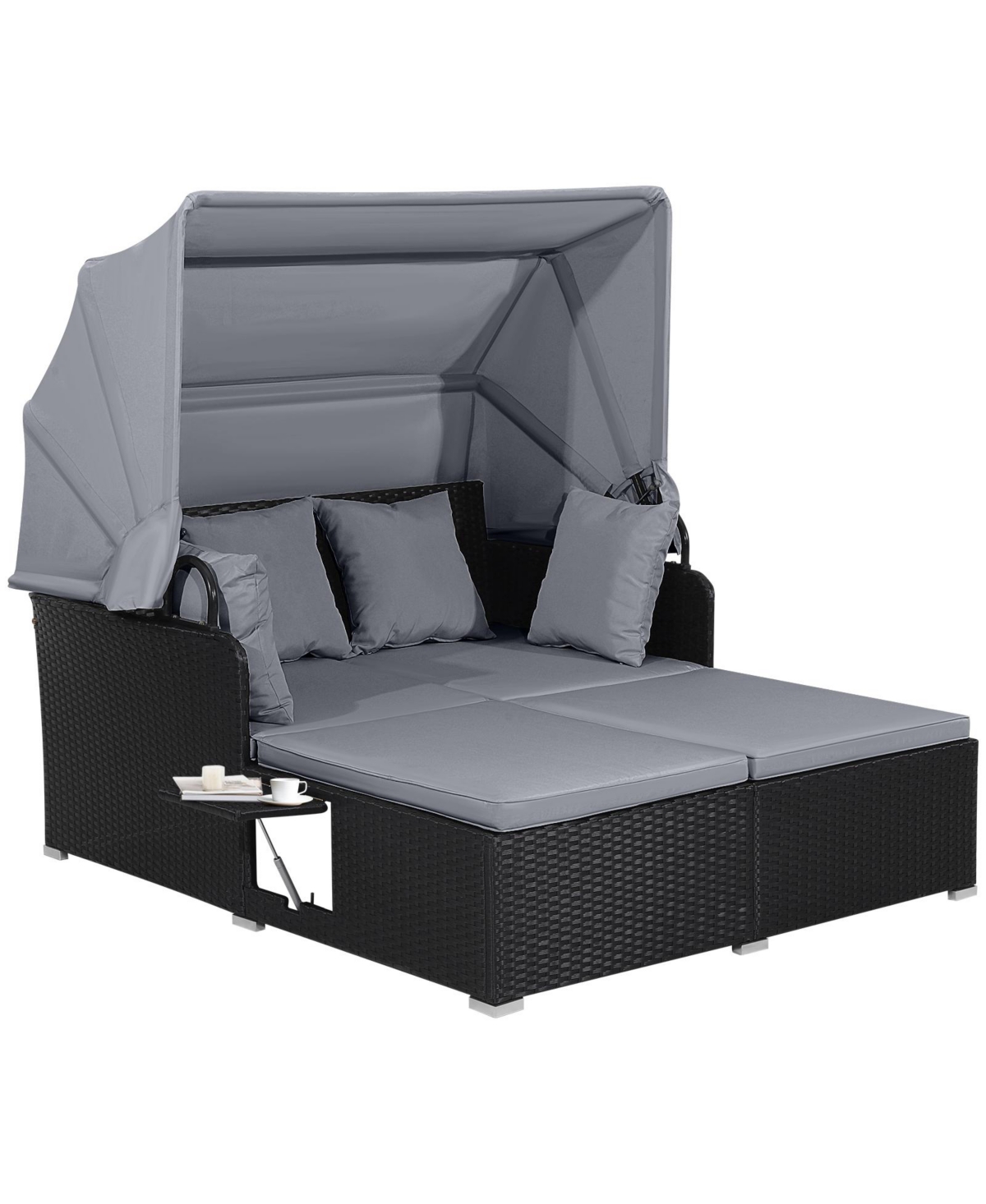 Click here for Gymax Rattan Daybed Lounge w/ Retractable Top Cano... prices