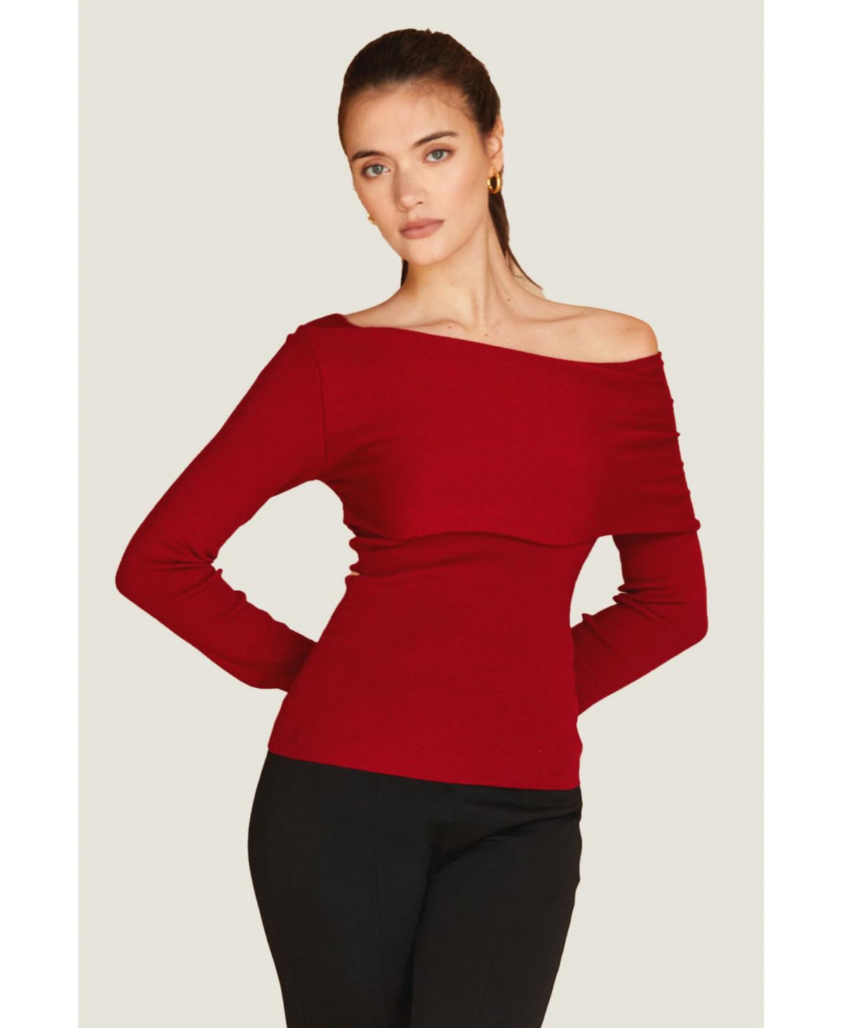 Click here for Crescent Womens Katia Fold Over Sweater Top - Red... prices