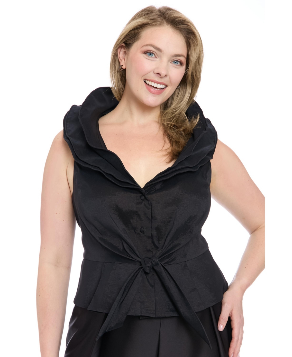 Click here for Muse Plus Size Sleeveless Knot-Front Taffeta Top -... prices