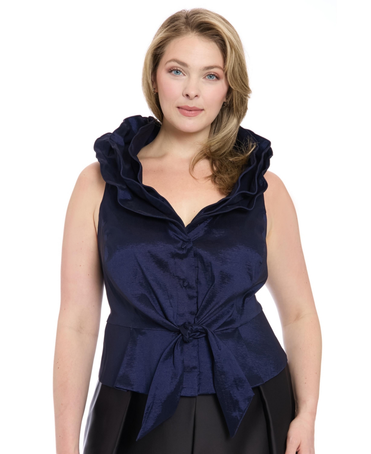 Click here for Muse Plus Size Sleeveless Knot-Front Taffeta Top -... prices