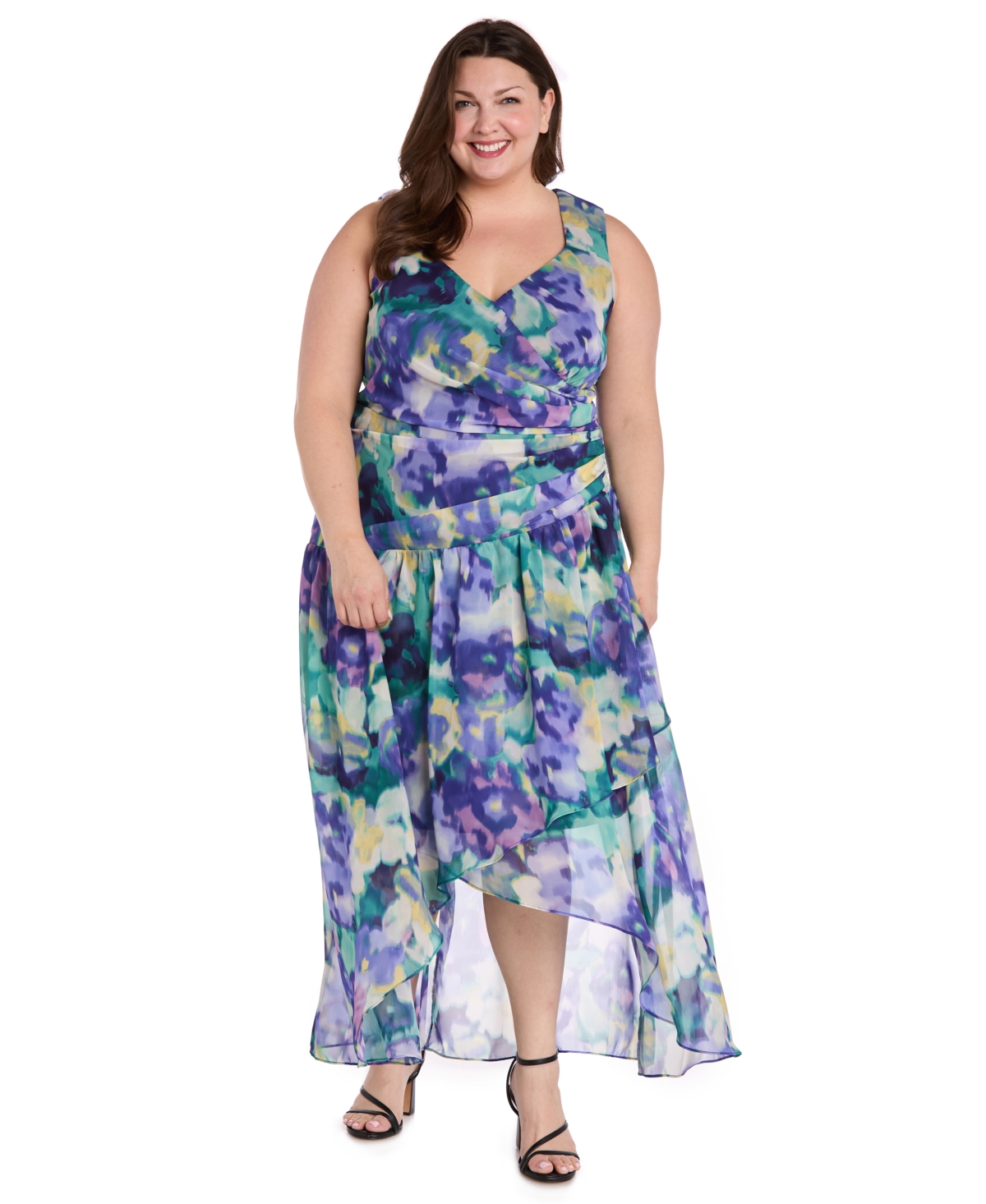 Click here for R & M Richards Plus Size Printed Chiffon Sweethear... prices