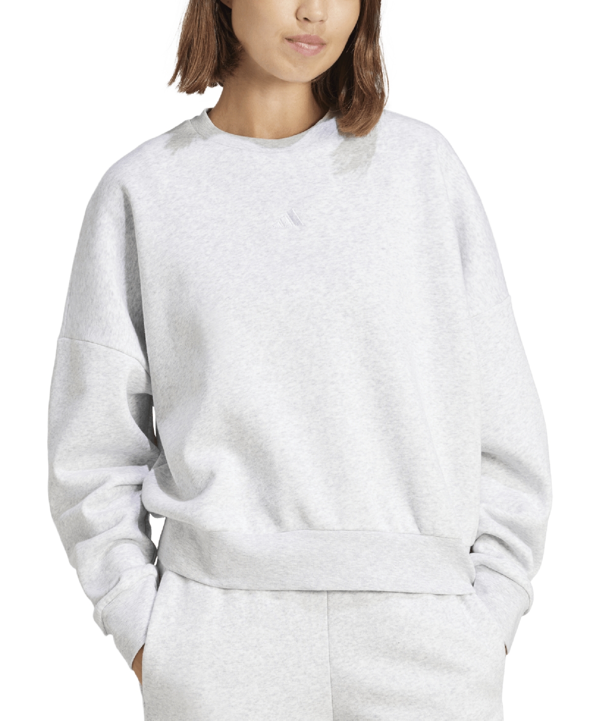 adidas Womens Essentials Crewneck Small-Logo Sweatshirt - Light Grey Heather/white