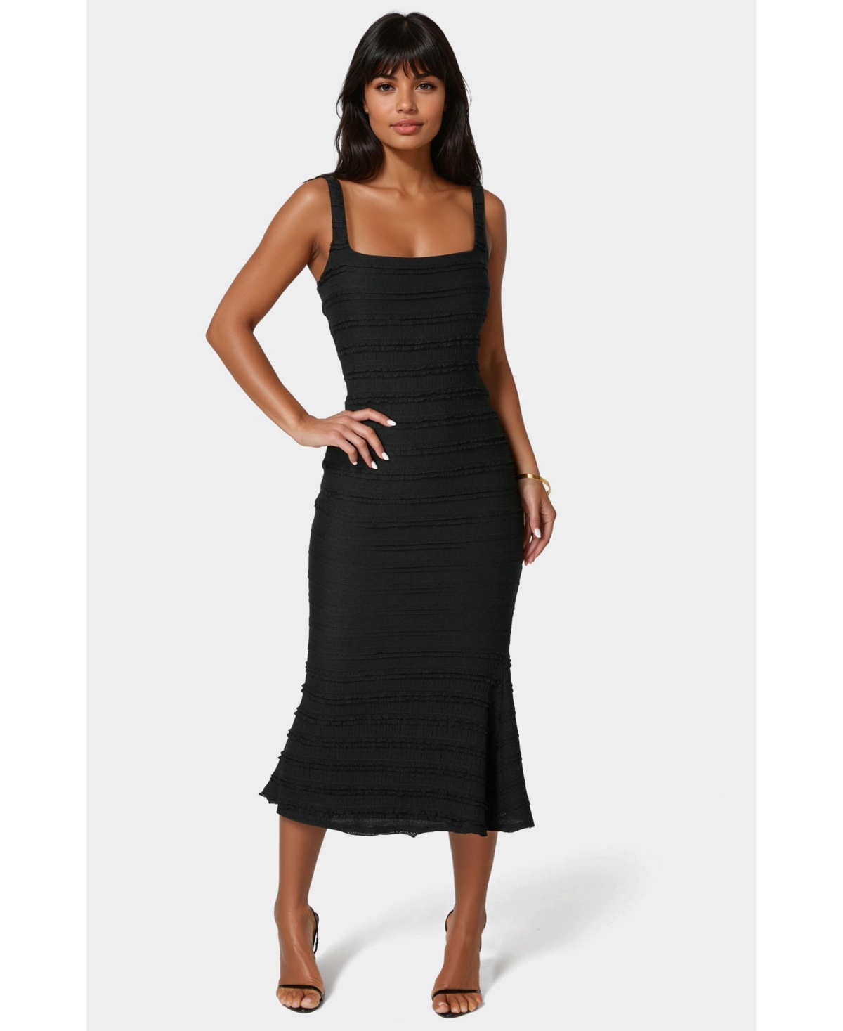 Click here for Bebe Womens Square Neck Ruffle Lace Midi Dress - B... prices