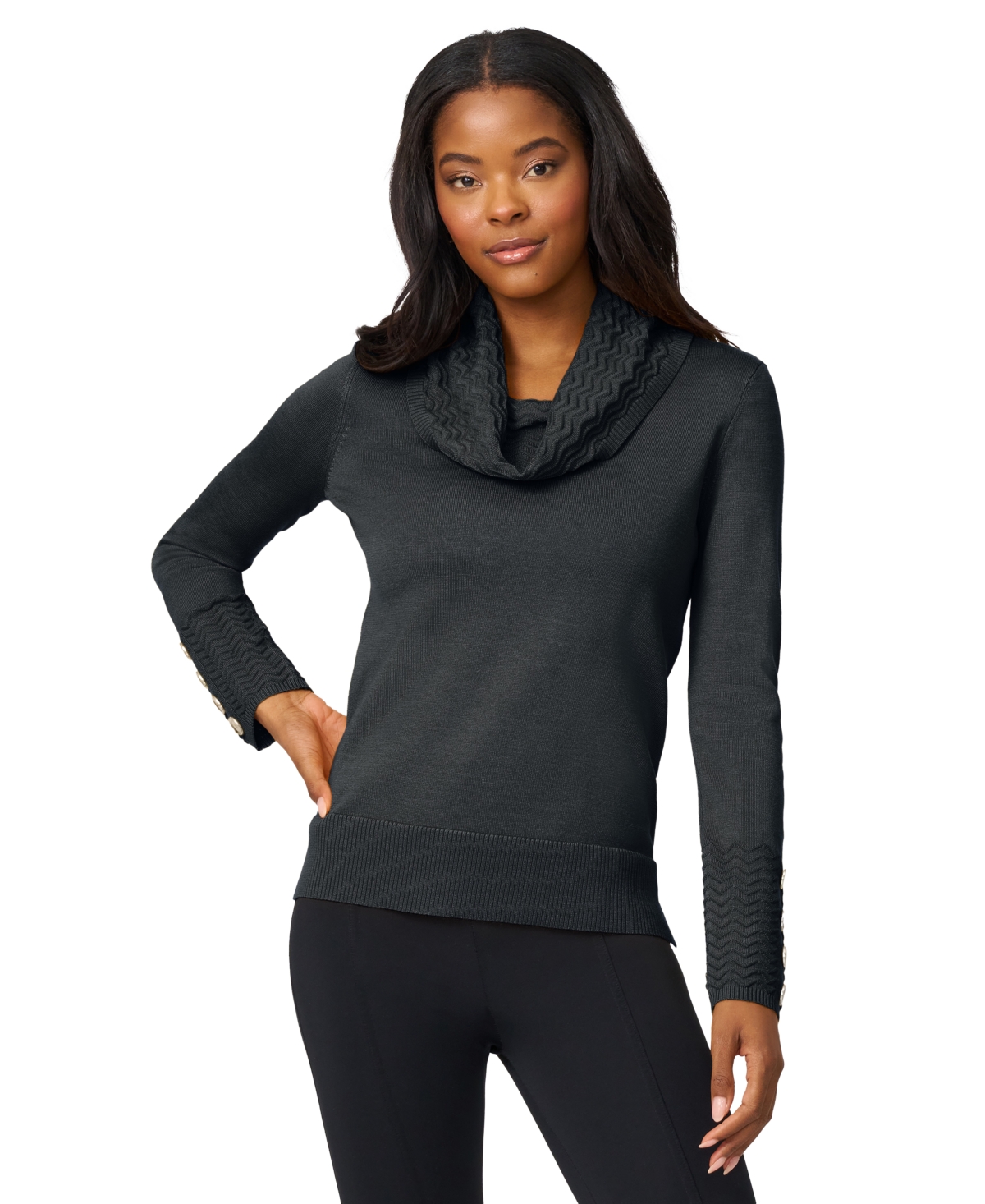 Click here for Melissa Paige Womens Chevron-Trimmed Cowl-Neck Swe... prices