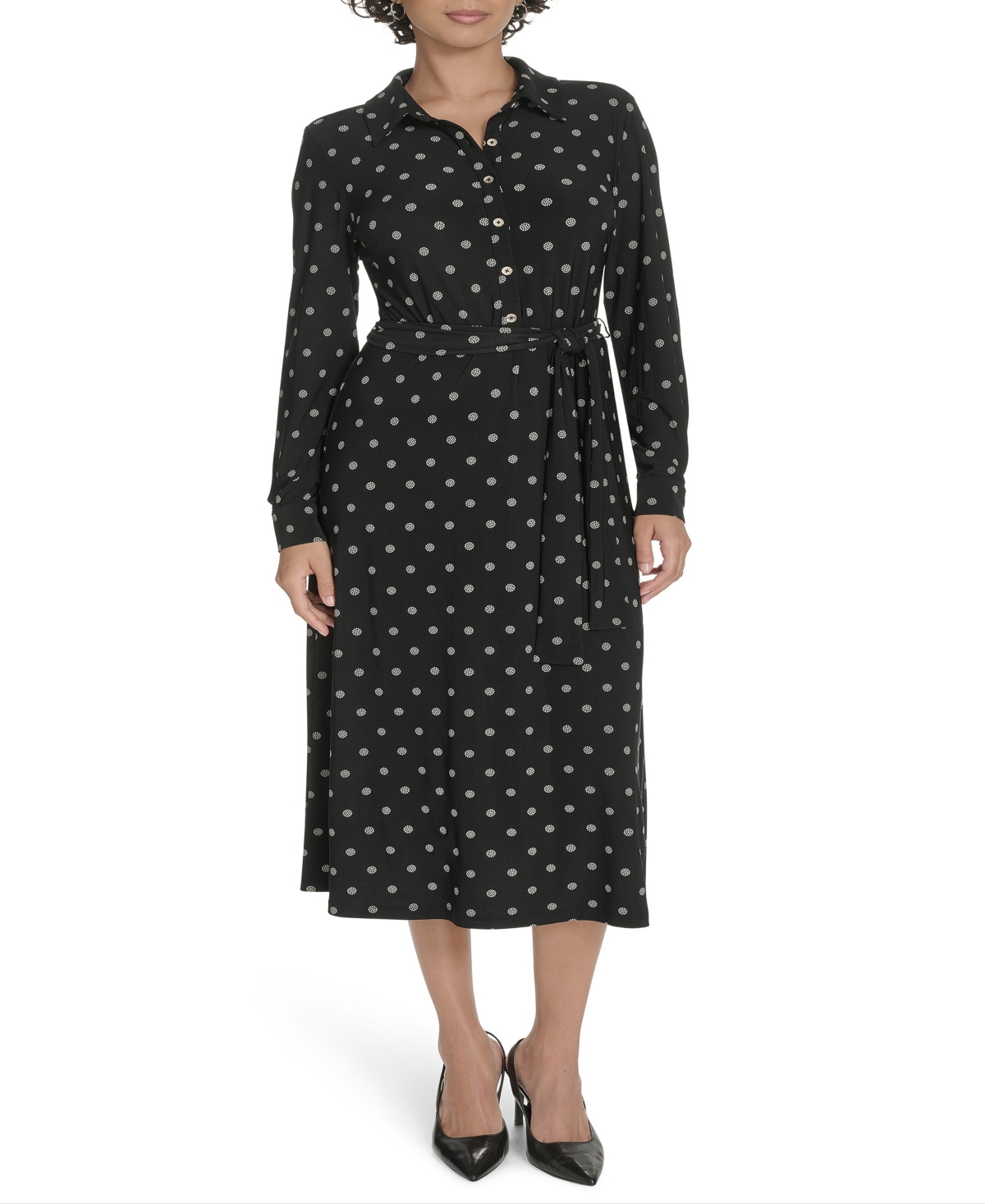 Click here for Tommy Hilfiger Womens Belted Midi Shirtdress - Bla... prices