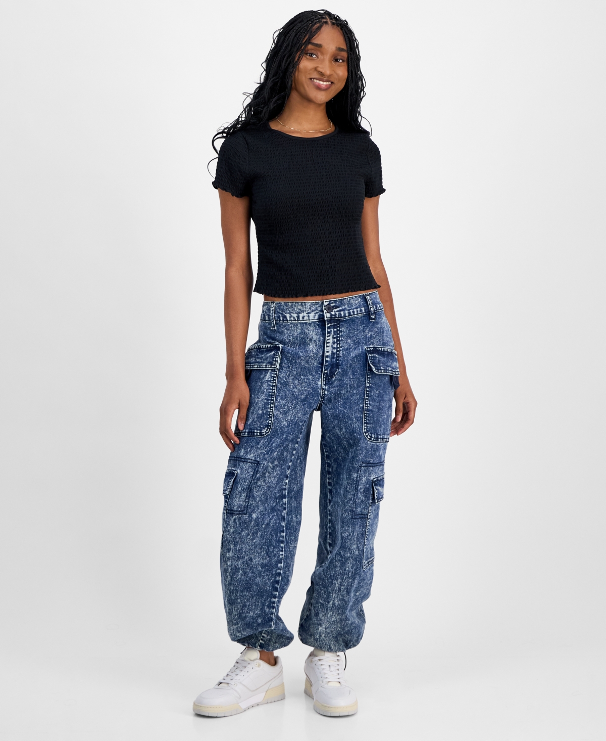 Click here for Madden Girl Juniors Cargo Jogger Jeans - Dark Blue... prices