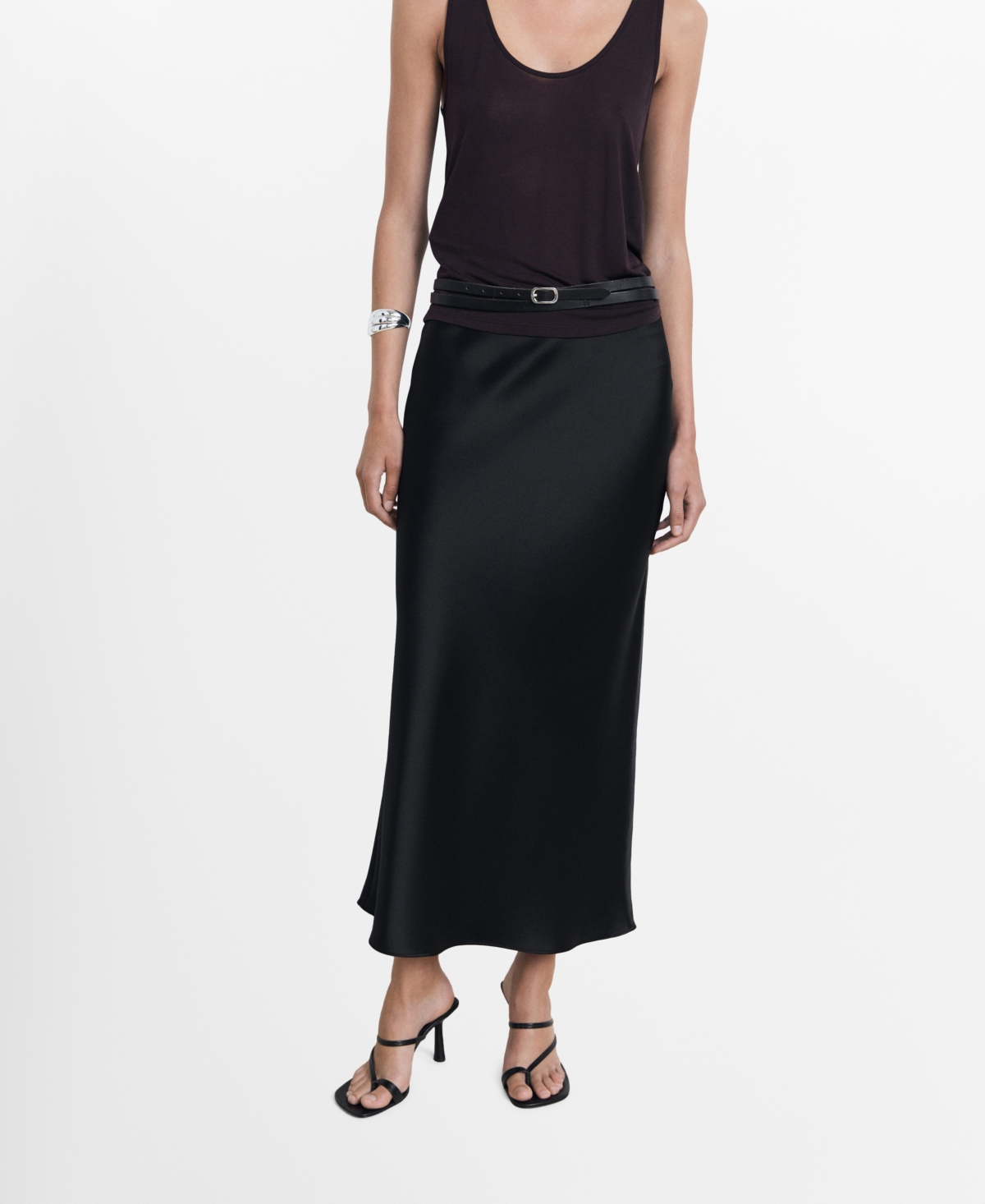 Click here for Mango Womens Midi Satin Skirt - Black prices