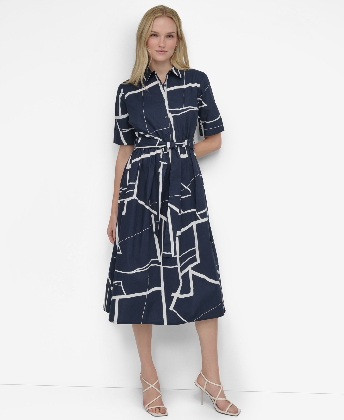 Click here for Dkny Womens Abstract Printed Cotton Midi Shirt Dre... prices
