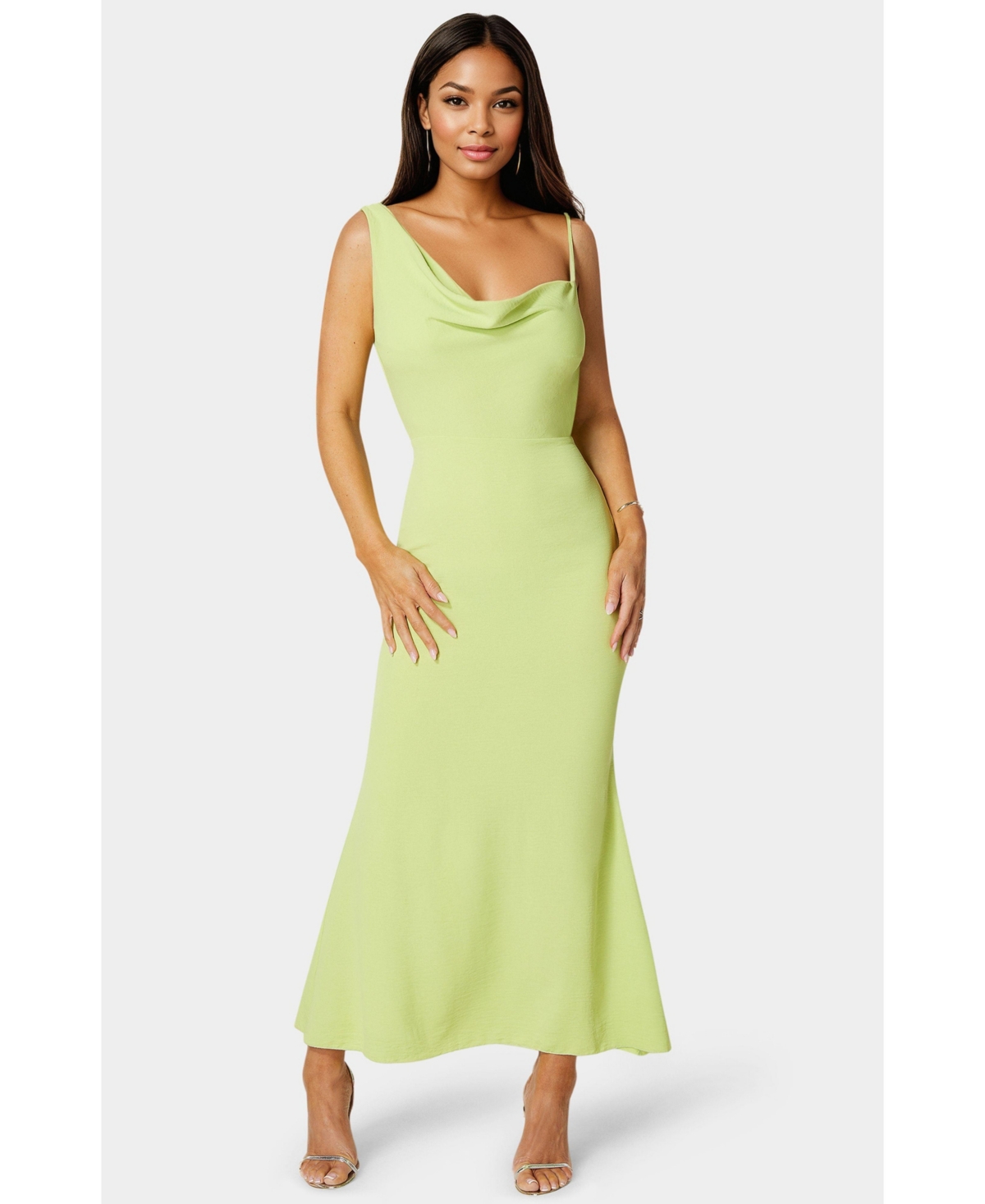 Click here for Bebe Womens Airflow Cowl Maxi Dress - Lime prices