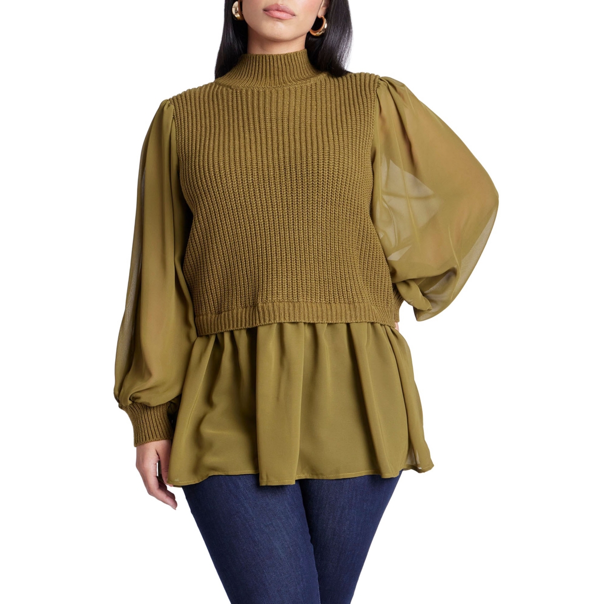 Click here for Eloquii Womens Plus Size Twofer Sweater With Chiff... prices