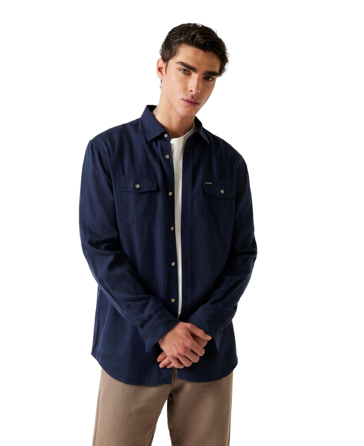 Click here for Guess Mens Washed Fluid Shirt - Smart blue prices