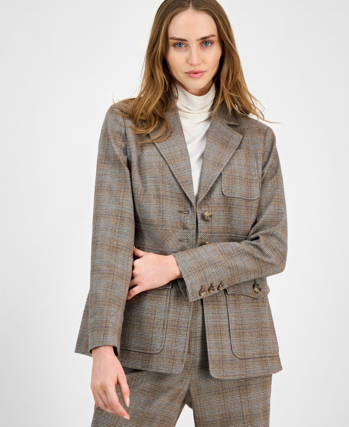 Click here for Anne Klein Womens Check-Print Peak-Lapel Three-Poc... prices