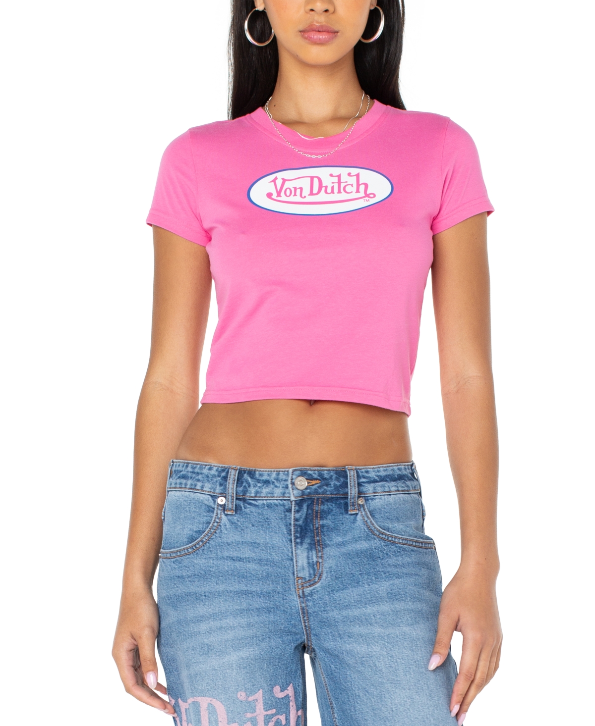 Click here for Von Dutch Womens Pink Logo Baby Tee - Pink prices