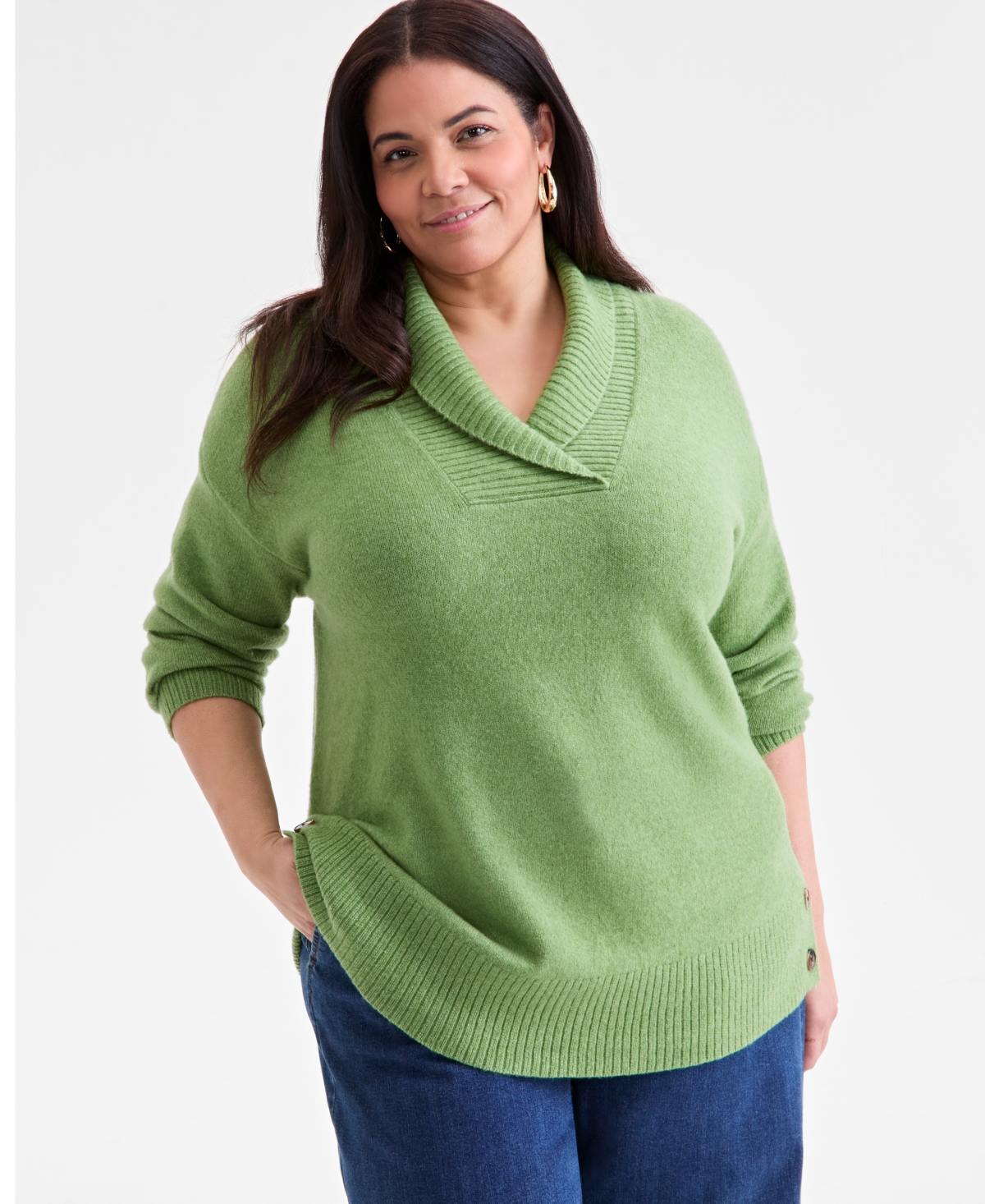 Click here for Style & Co Plus Size Solid Shawl-Collar Tunic Swea... prices