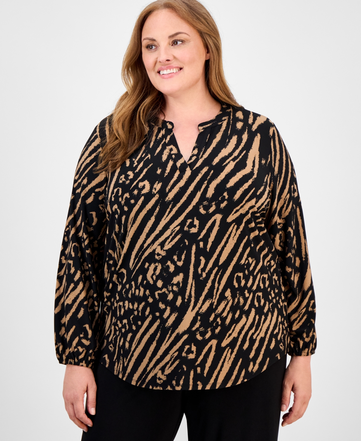 Click here for Ak Anne Klein Plus Size Puff-Sleeve Top - Vicuna M... prices
