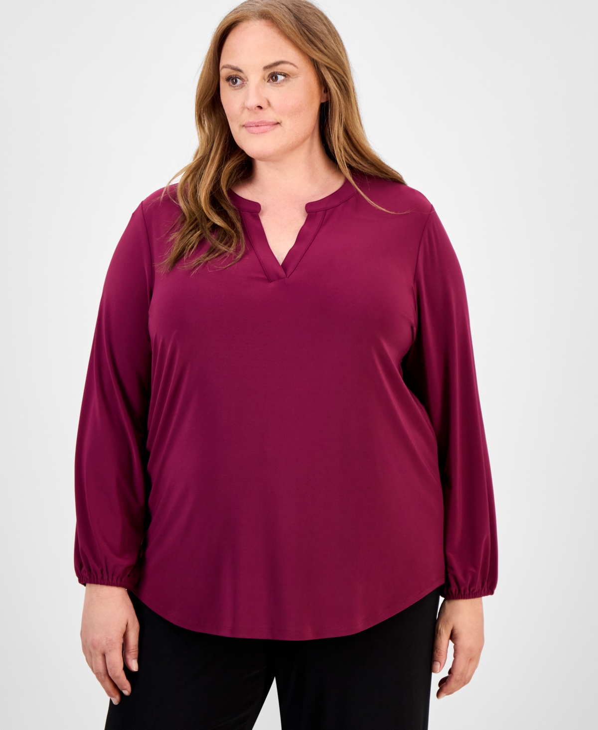 Click here for Ak Anne Klein Plus Size Puff-Sleeve Top - Chianti prices
