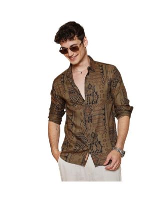 Campus Sutra Men's Peanut Brown Aztec-Imprint Shirt - Macy's
