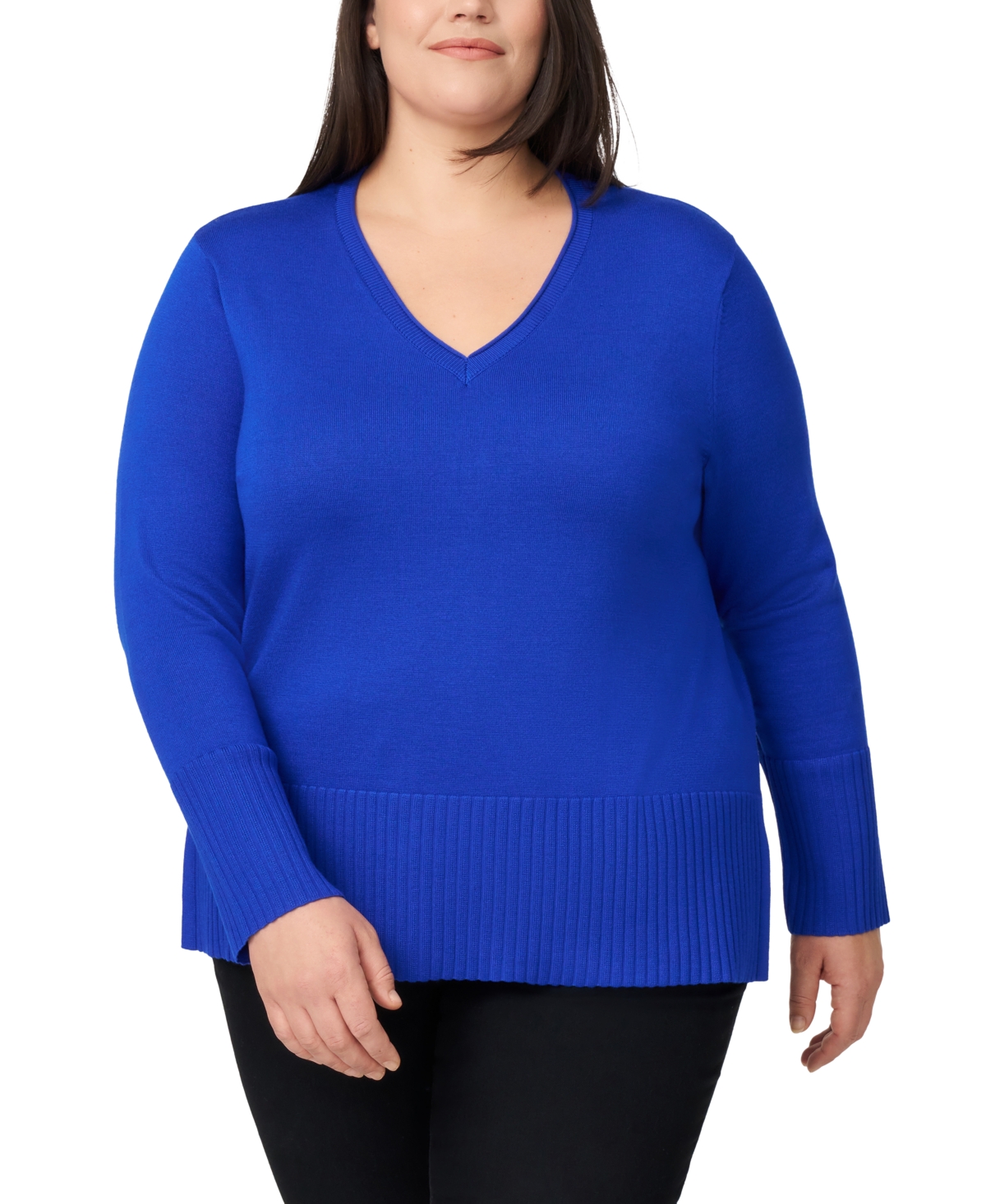Click here for Melissa Paige Plus Size Solid V-Neck High-Cuff Swe... prices