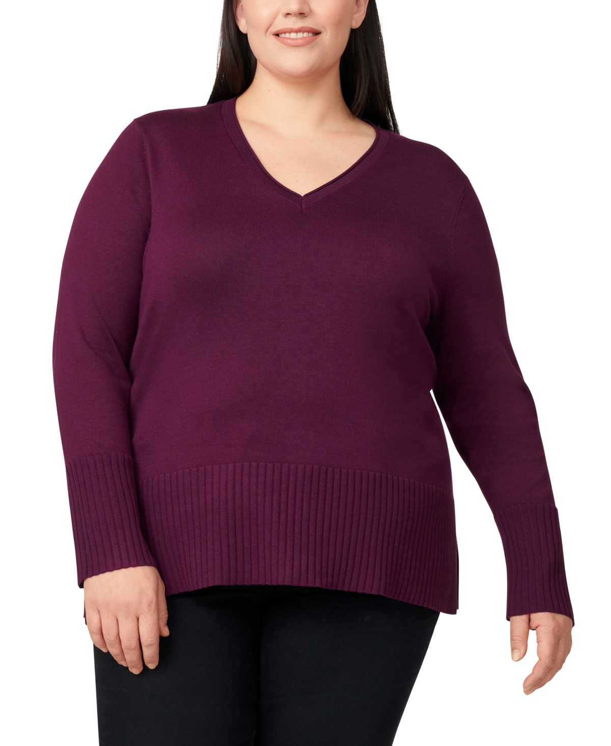 Click here for Melissa Paige Plus Size Solid V-Neck High-Cuff Swe... prices