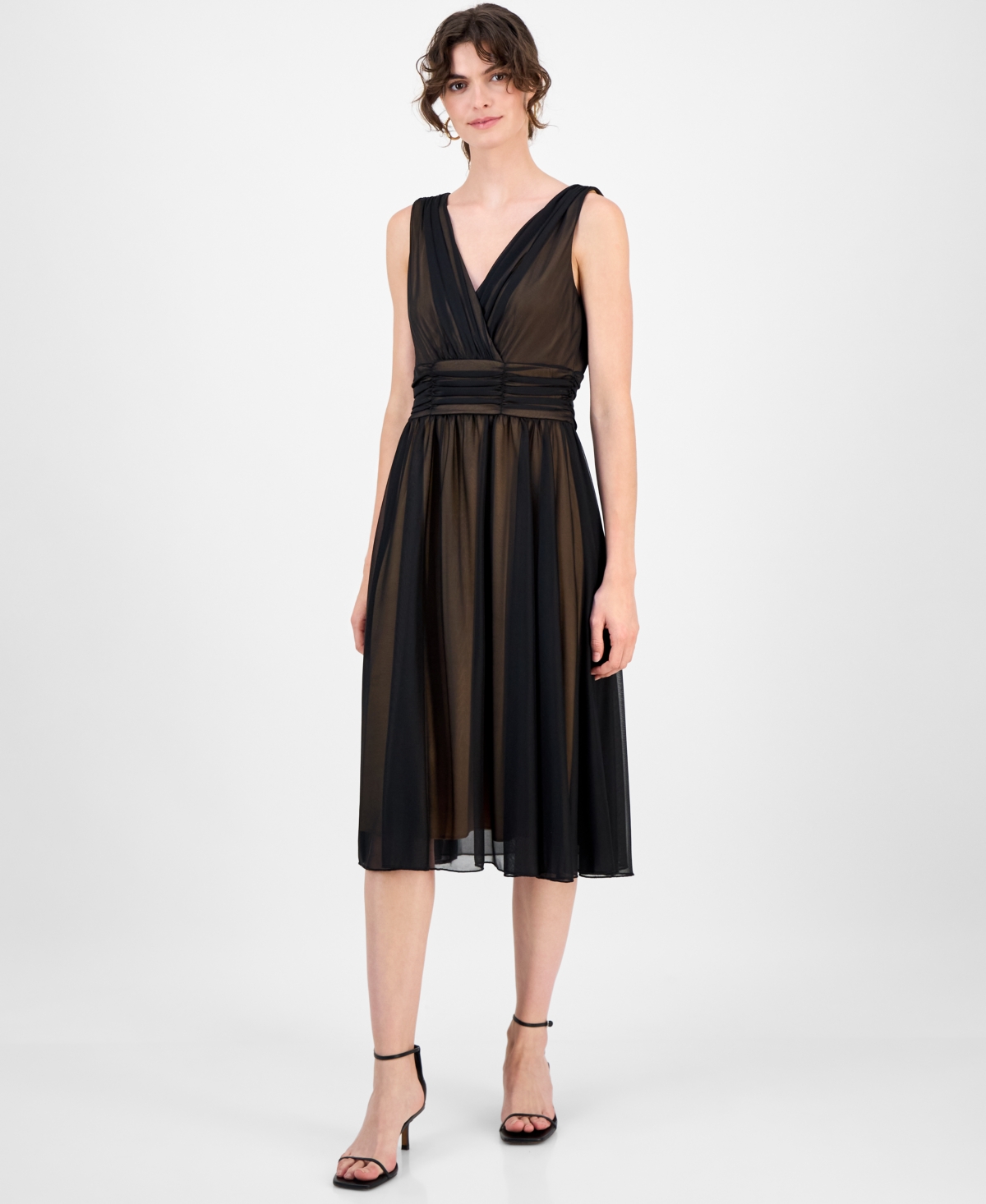 Click here for Connected Womens Chiffon Ruched-Waist Dress - Blac... prices