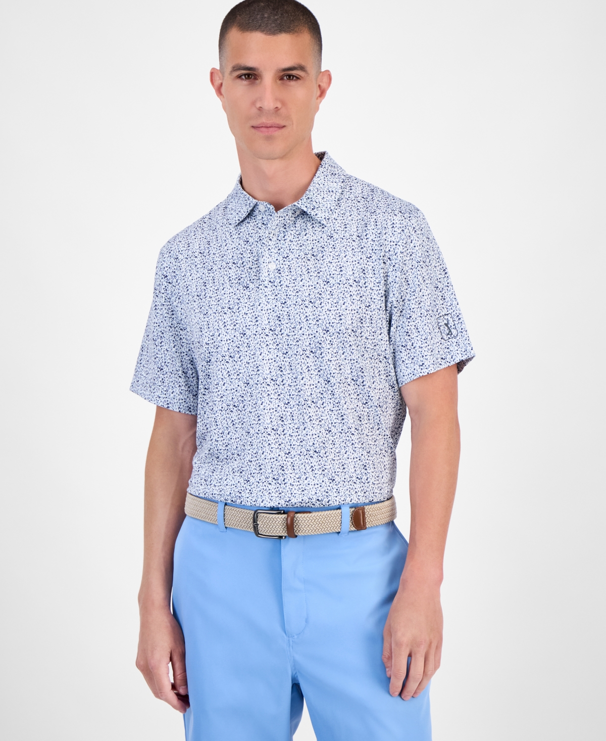 Click here for Pga Tour Mens Micro-Floral Polo Shirt - Bright Whi... prices