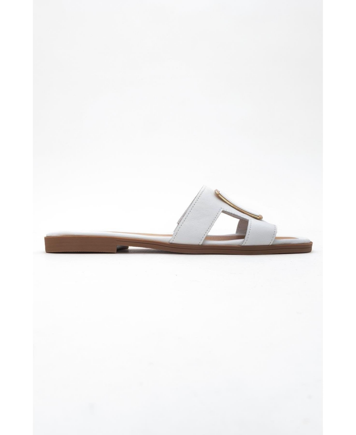 Click here for Millie Leather Buckle Slide (Women) - White leathe... prices