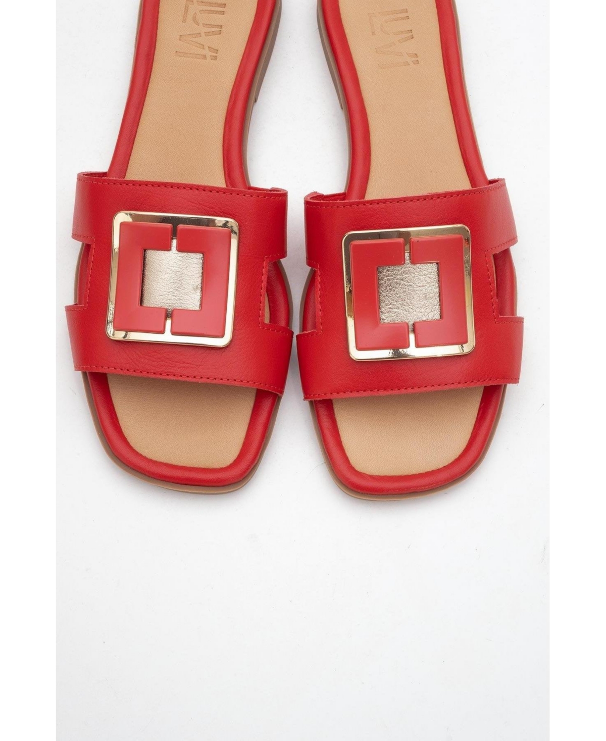 Click here for Millie Leather Buckle Slide (Women) - Red leather prices