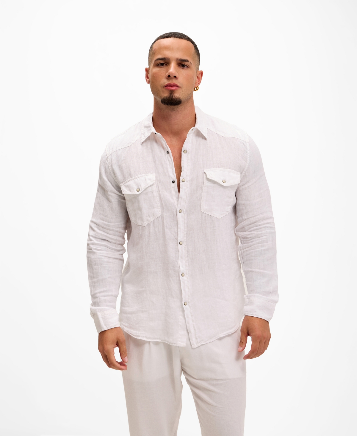Click here for Ron Tomson Mens Fitted Snap Western Linen Shirt -... prices