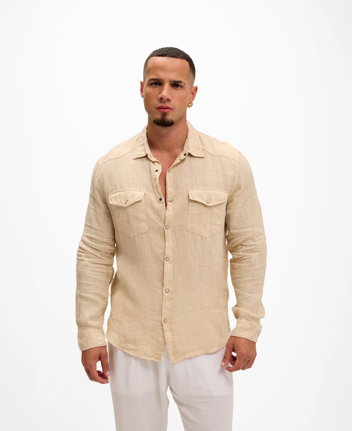 Click here for Ron Tomson Mens Fitted Snap Western Linen Shirt -... prices