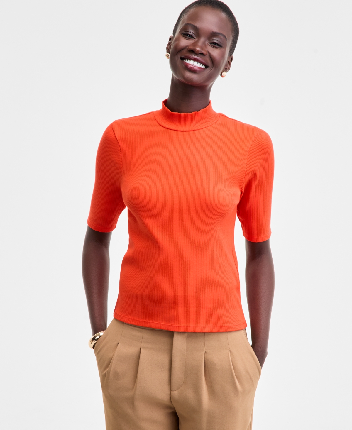 Click here for On 34th Womens Mock Neck Elbow-Sleeve Top  Created... prices