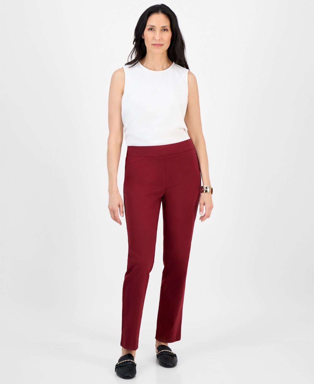 Jm Collection Womens Tummy-Control Cambridge Slim-Leg Pull-On Pants - Antique Red