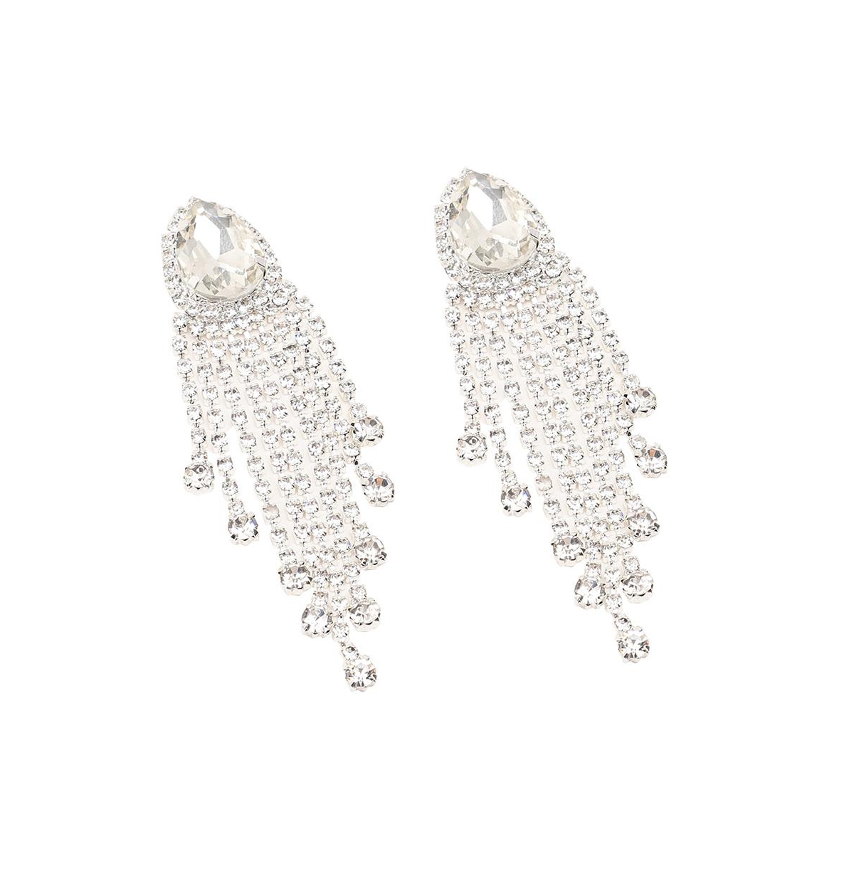 Click here for Sohi Womens Silver Embellished Drop Earrings - Sil... prices