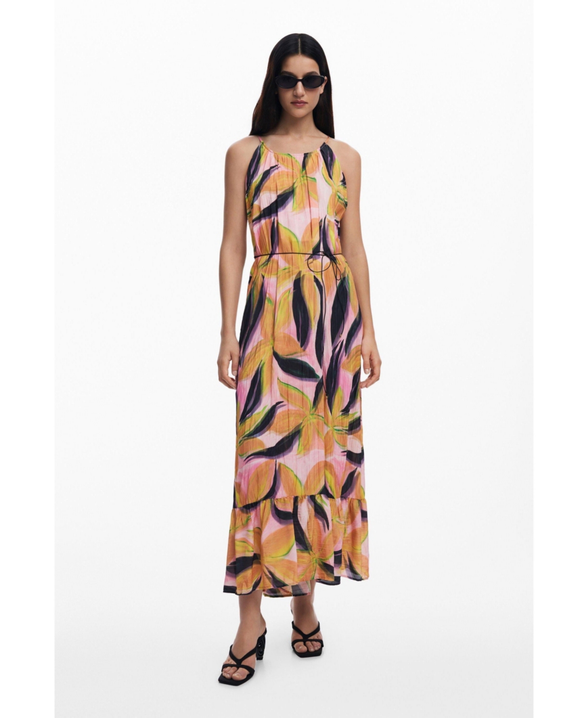 Click here for Desigual Womens Crinkled effect midi dress - Open... prices