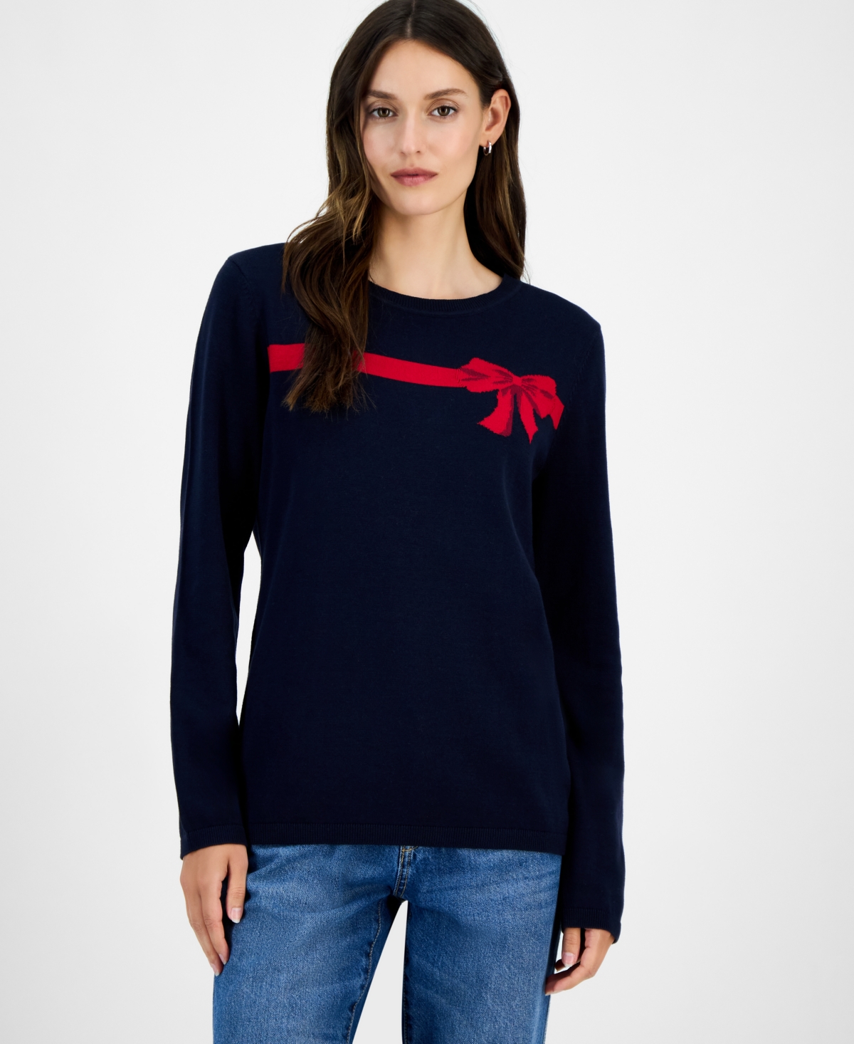 Click here for Nautica Jeans Womens Cotton Jacquard-Bow Sweater -... prices