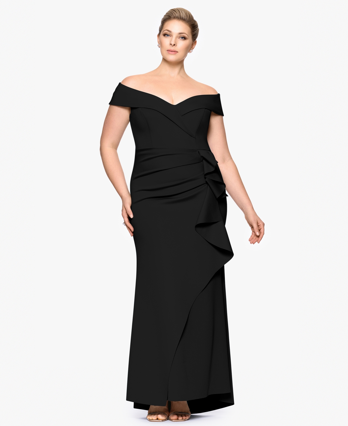 Click here for Xscape Plus Size Off-The-Shoulder Scuba Crepe Gown... prices