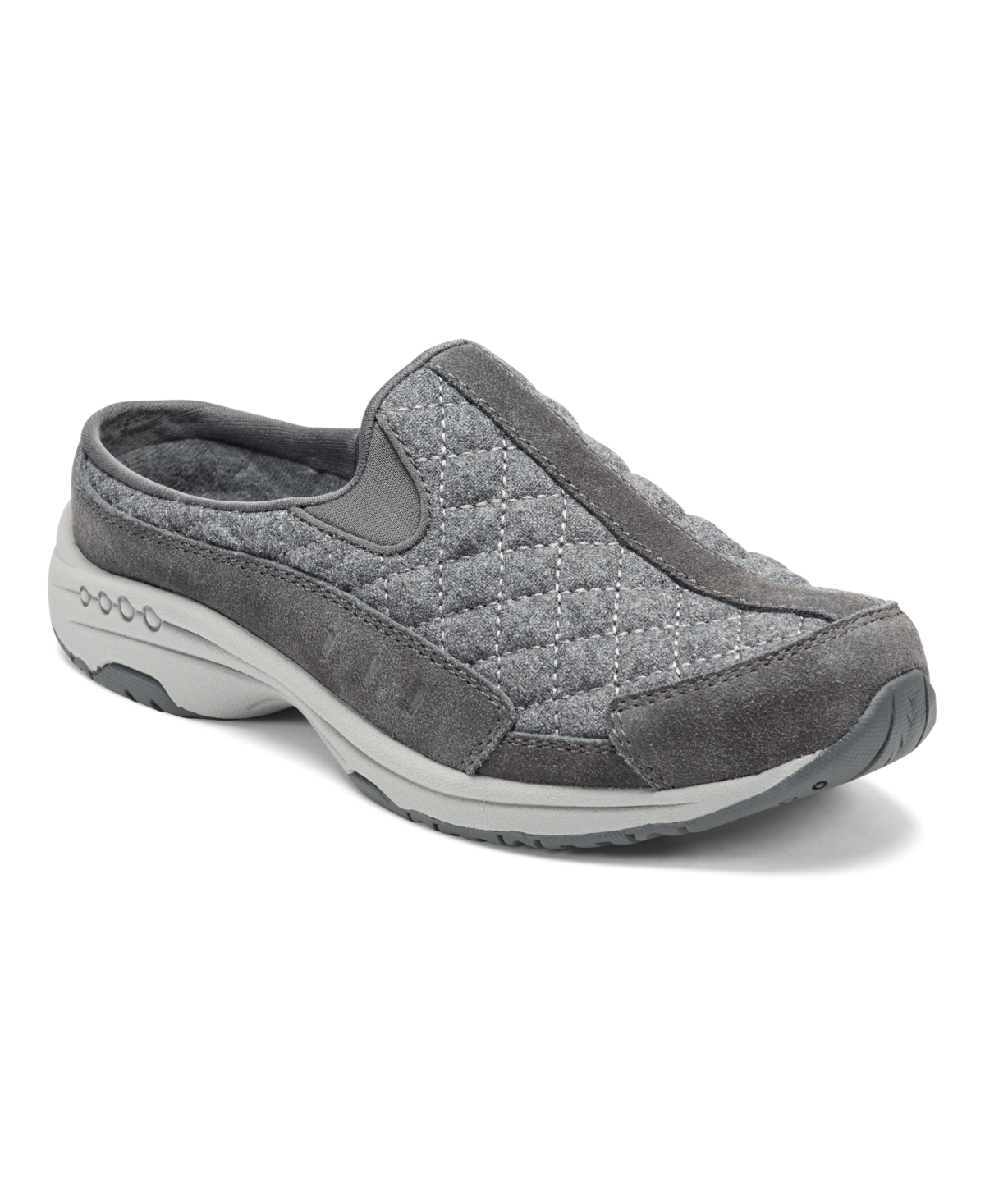 Easy Spirit Womens Traveltime Slip-On Mule Walking Sneakers - Gray Quilted Flannel