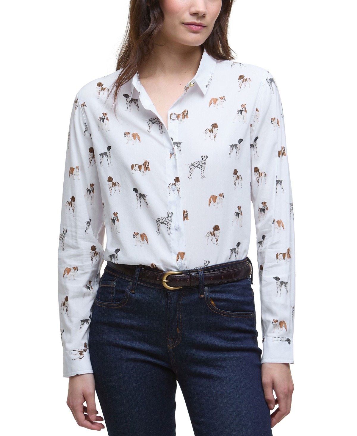 Click here for Barbour Womens Printed Button-Front Shirt - White... prices