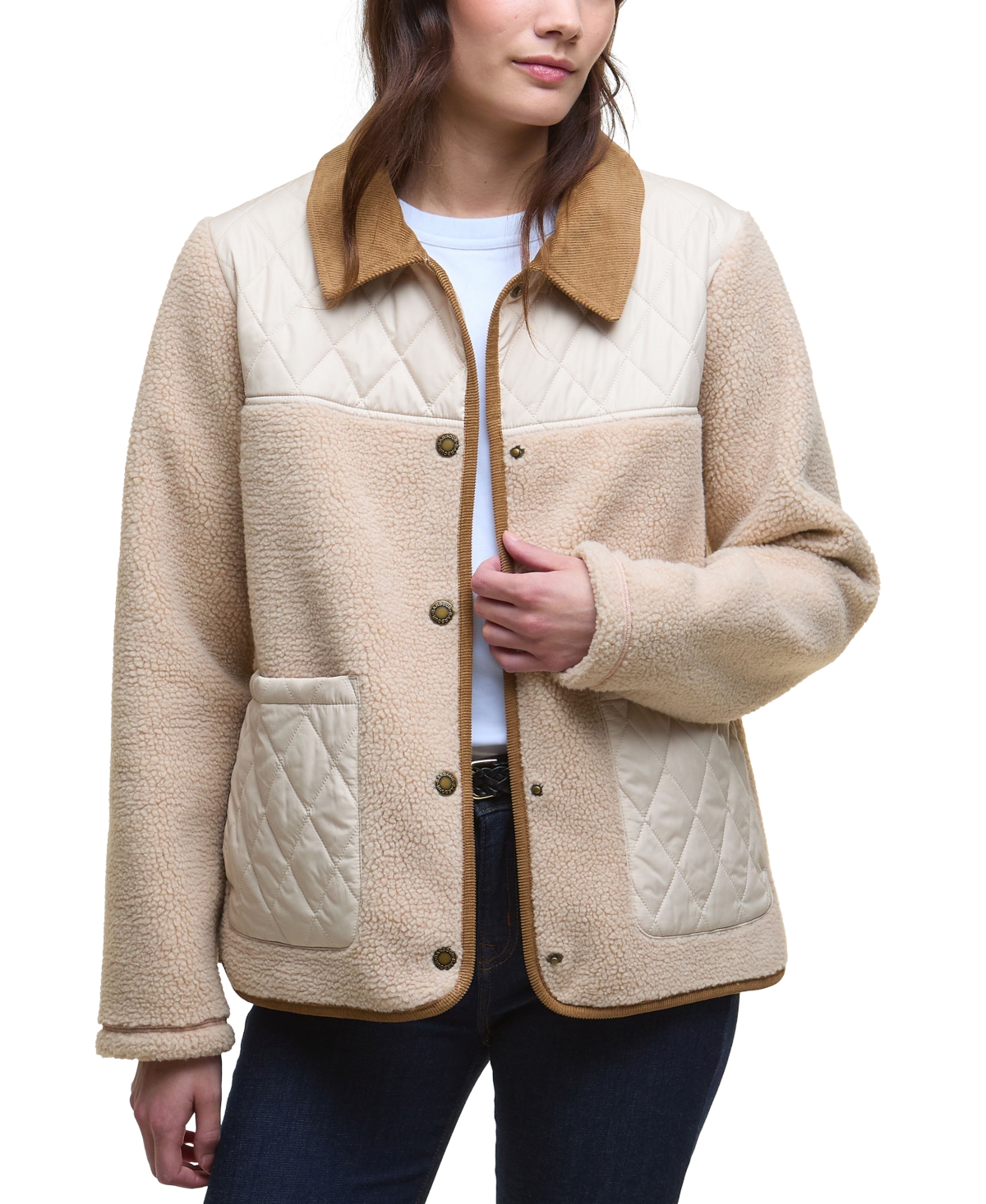 Click here for Barbour Womens Laurel Quilted Fleece Jacket - Beig... prices