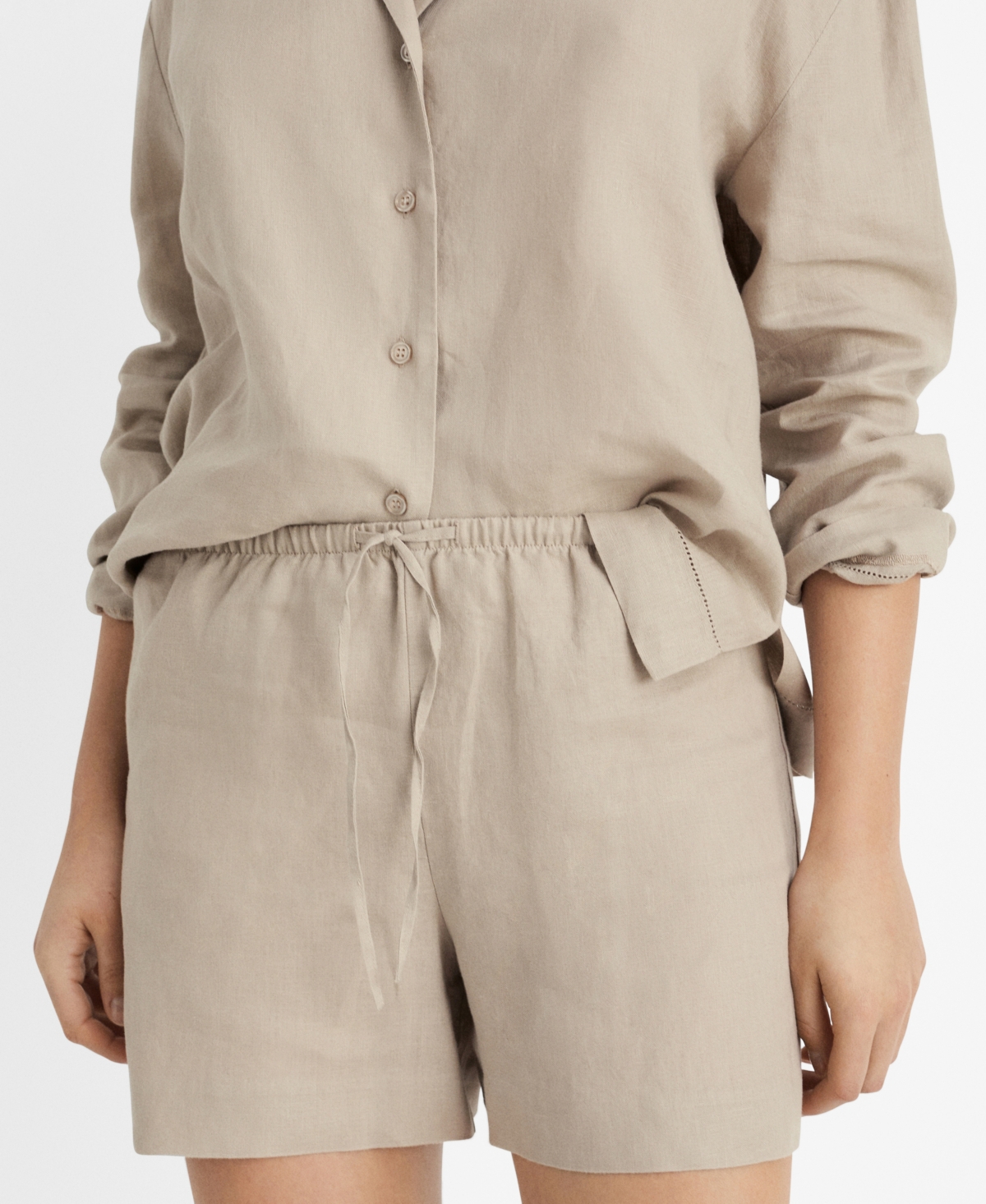Click here for Mango Womens Linen Pajama Shorts - Sand prices