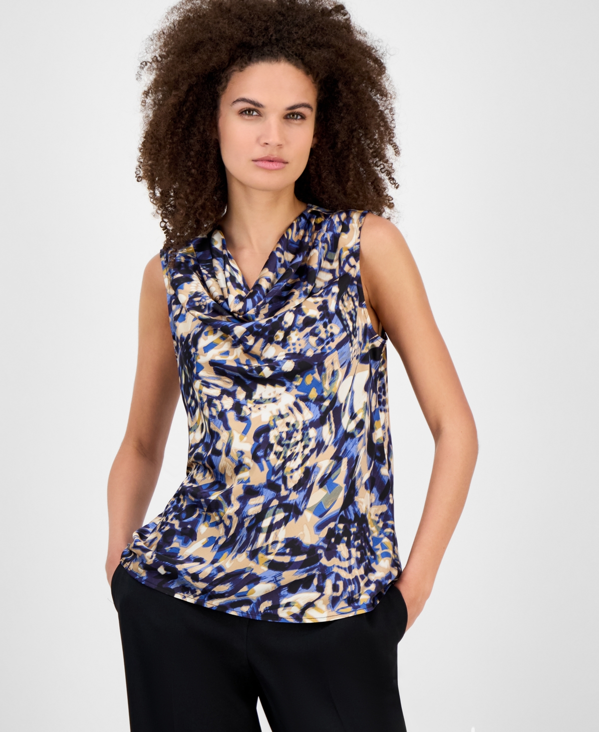 Click here for Kasper Womens Printed Cowl-Neck Tank - Blue Night... prices
