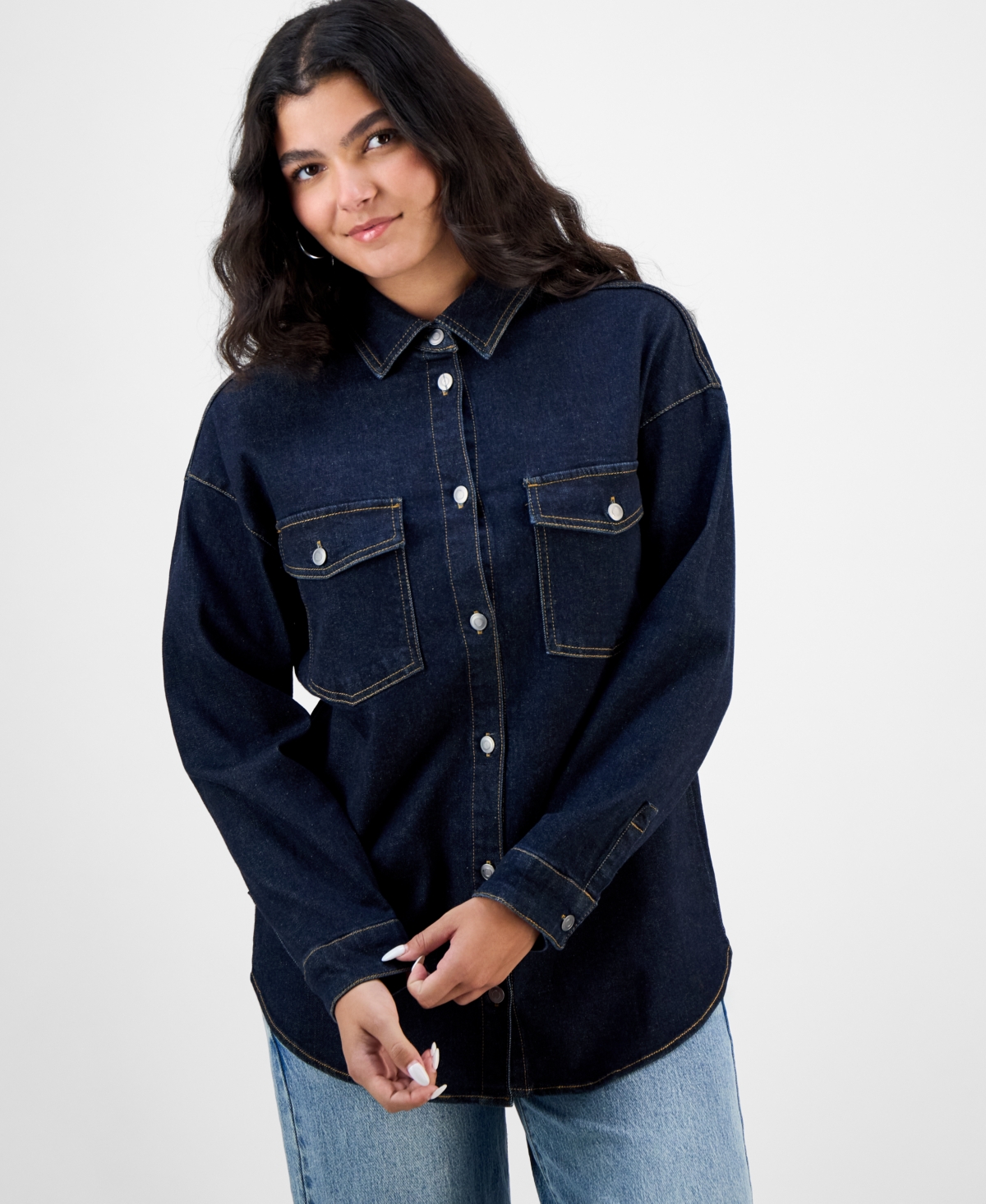 Click here for Bar Iii Womens Oversized Denim Shirt  Macys Exclus... prices
