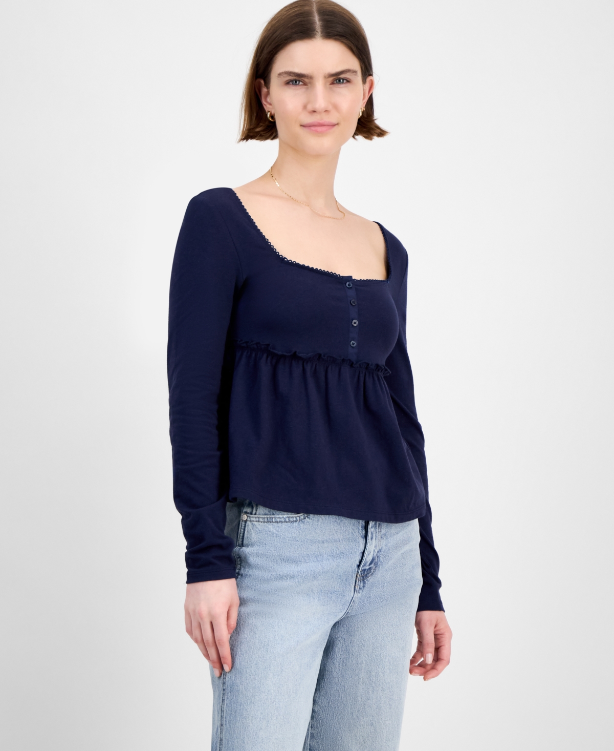 Click here for Hippie Rose Juniors Long Sleeve Knit Babydoll Top... prices