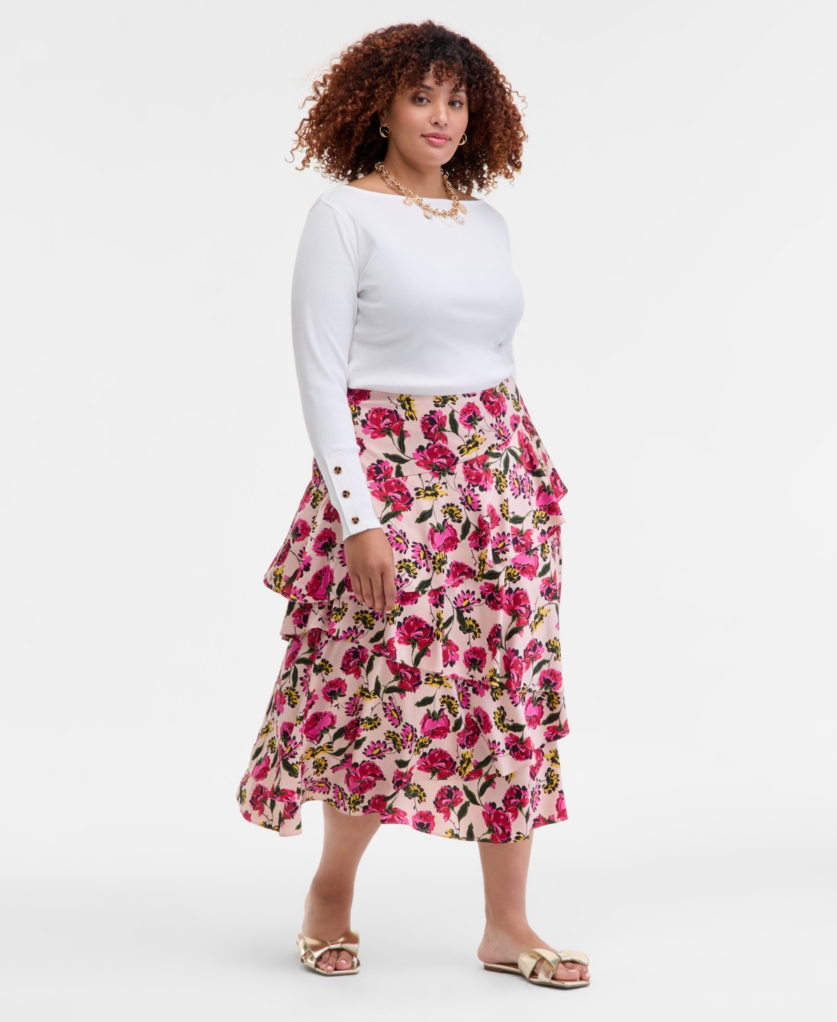 Click here for On 34th Trendy Plus Size Floral-Print Tiered Midi... prices