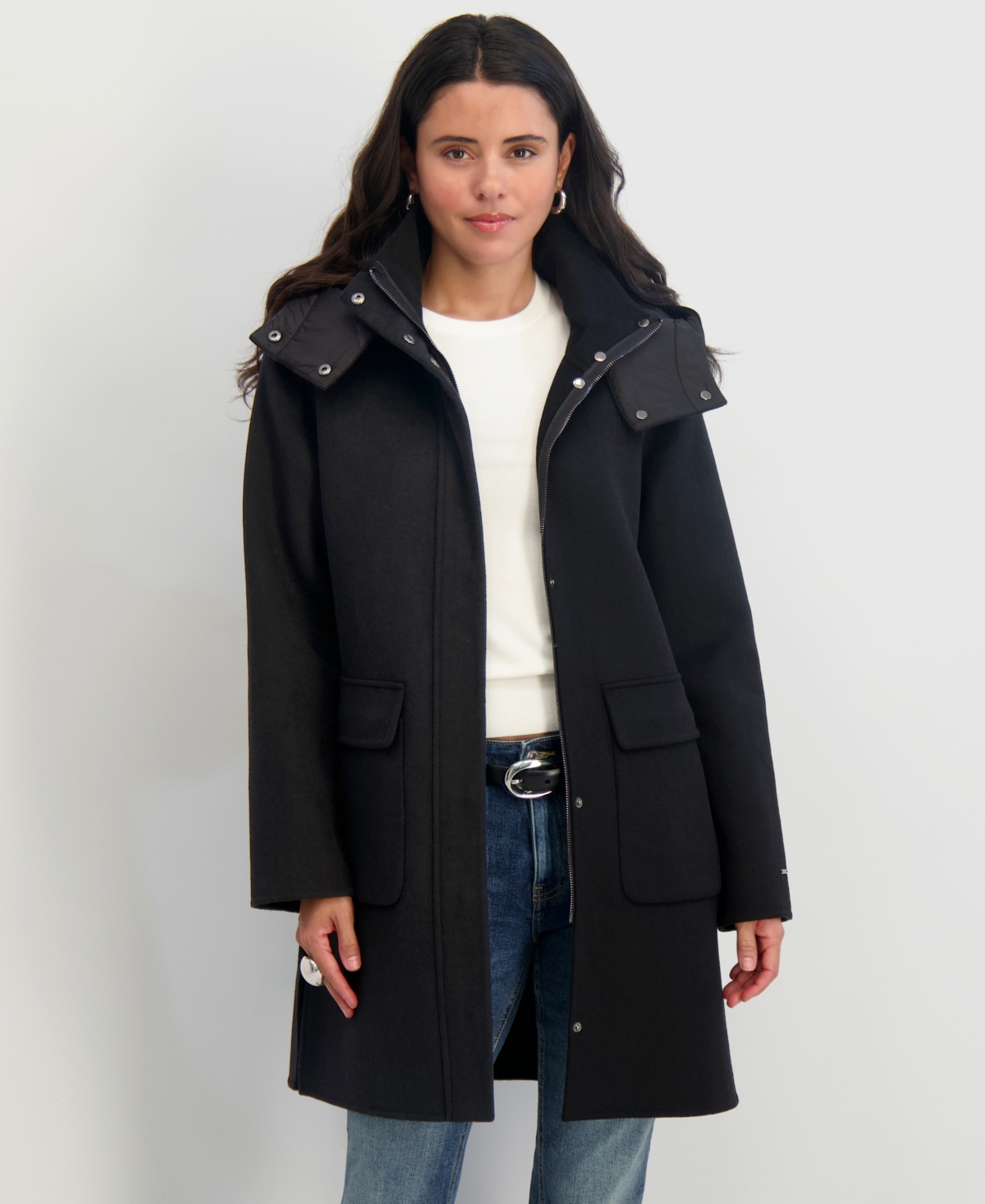Click here for Tahari Womens Hooded Zip-Front Coat - Black prices