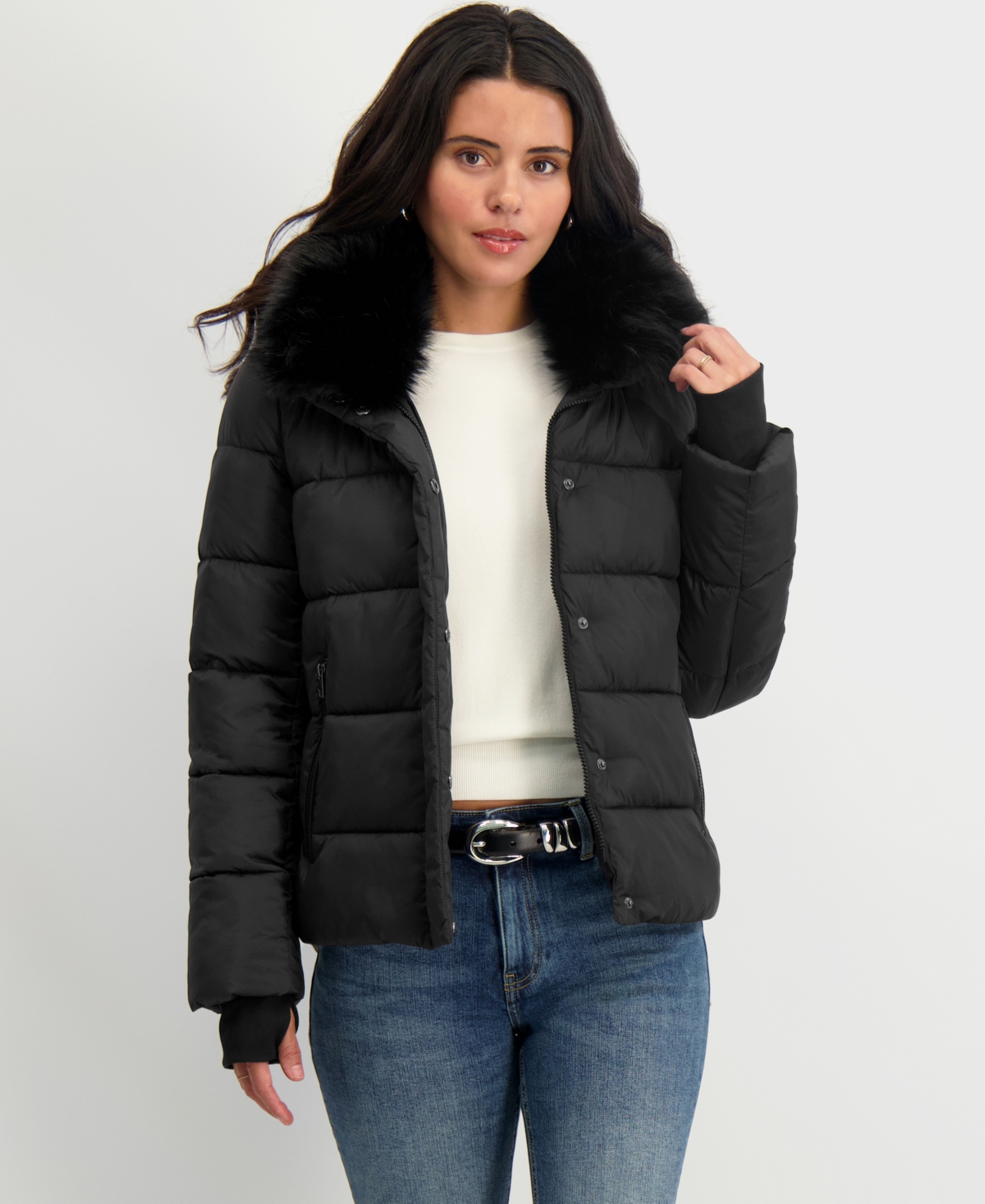 Click here for Tahari Womens Faux-Fur-Collar Hooded Puffer Coat -... prices