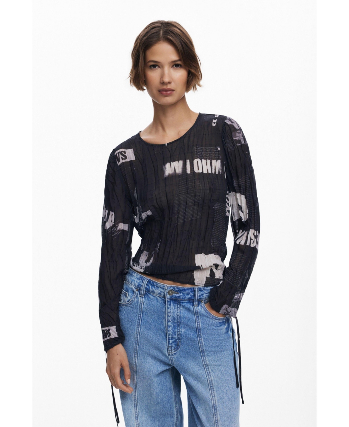 Click here for Desigual Womens Newspaper pleated blouse - Black prices