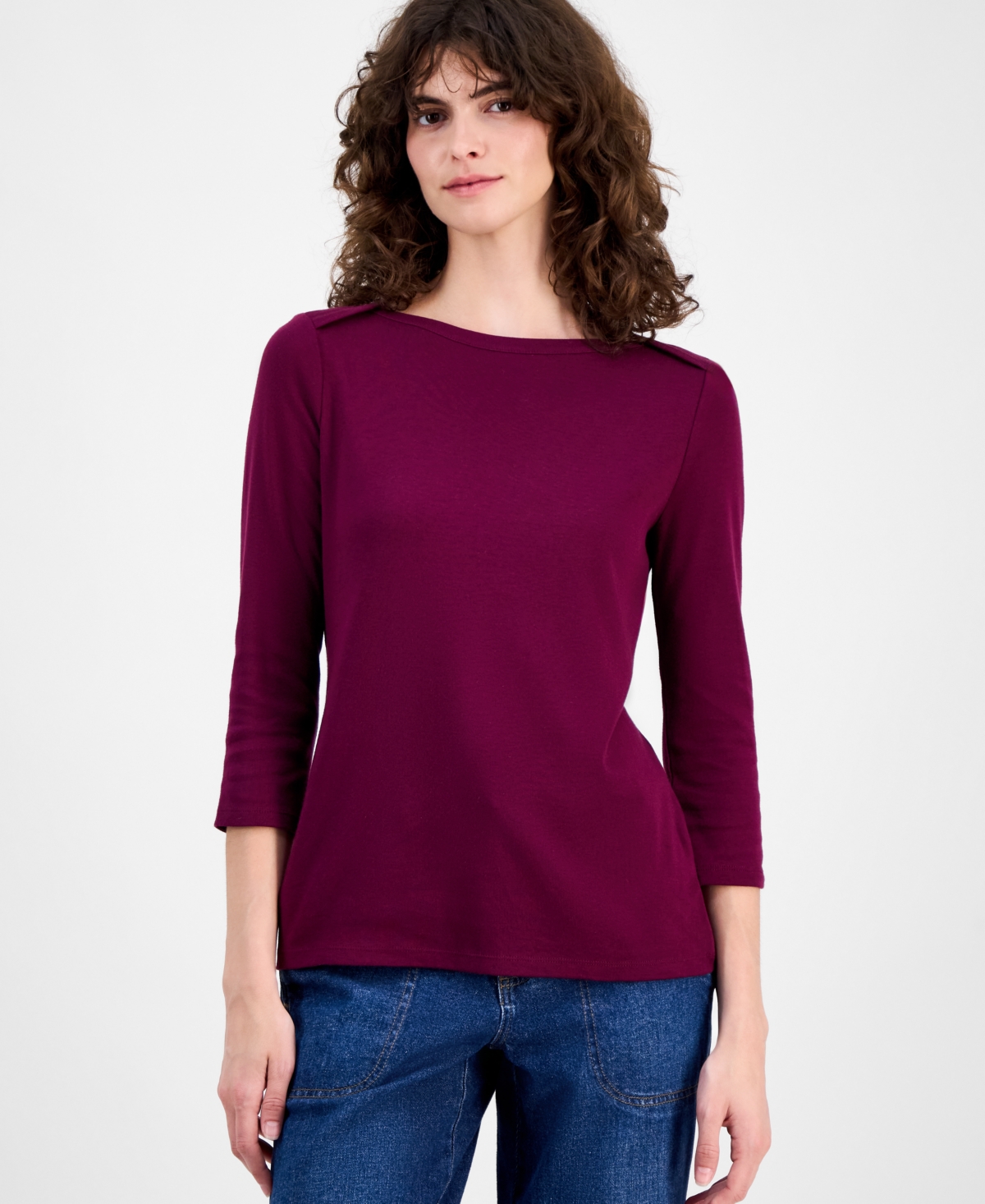 Click here for Style & Co Womens Petite Pima Cotton 3/4-Sleeve Bo... prices