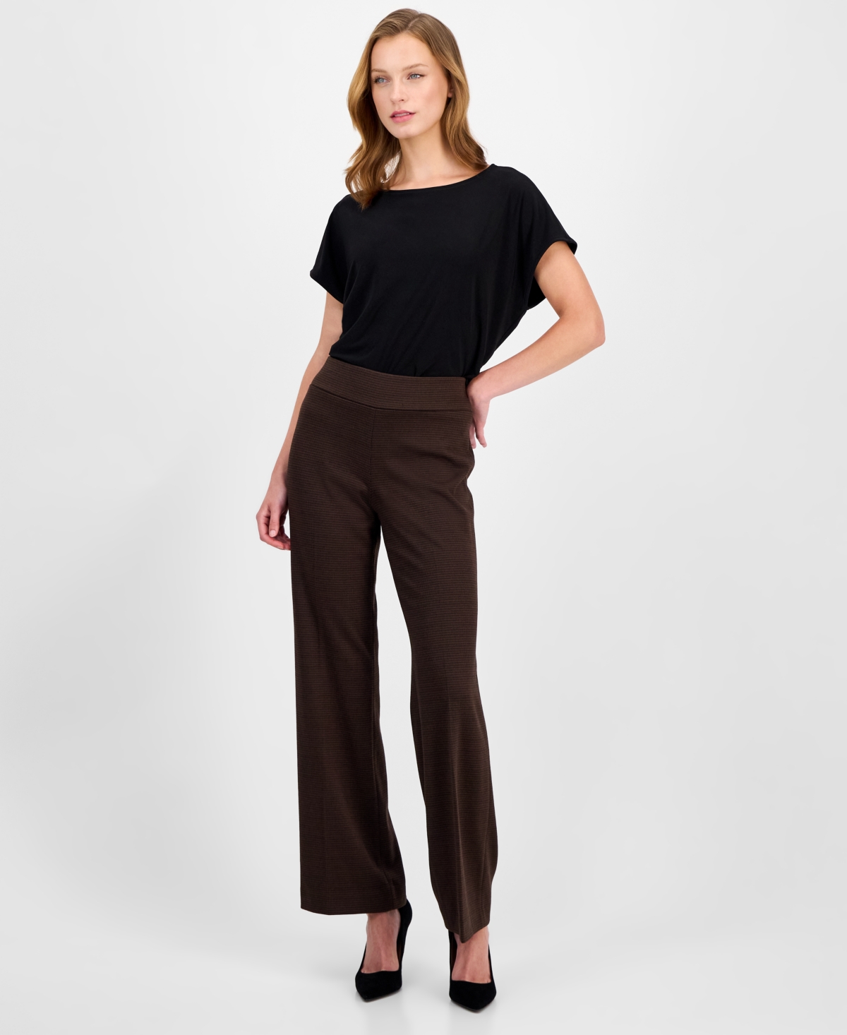 Click here for Anne Klein Womens High-Rise Wide-Leg Pull-On Pants... prices