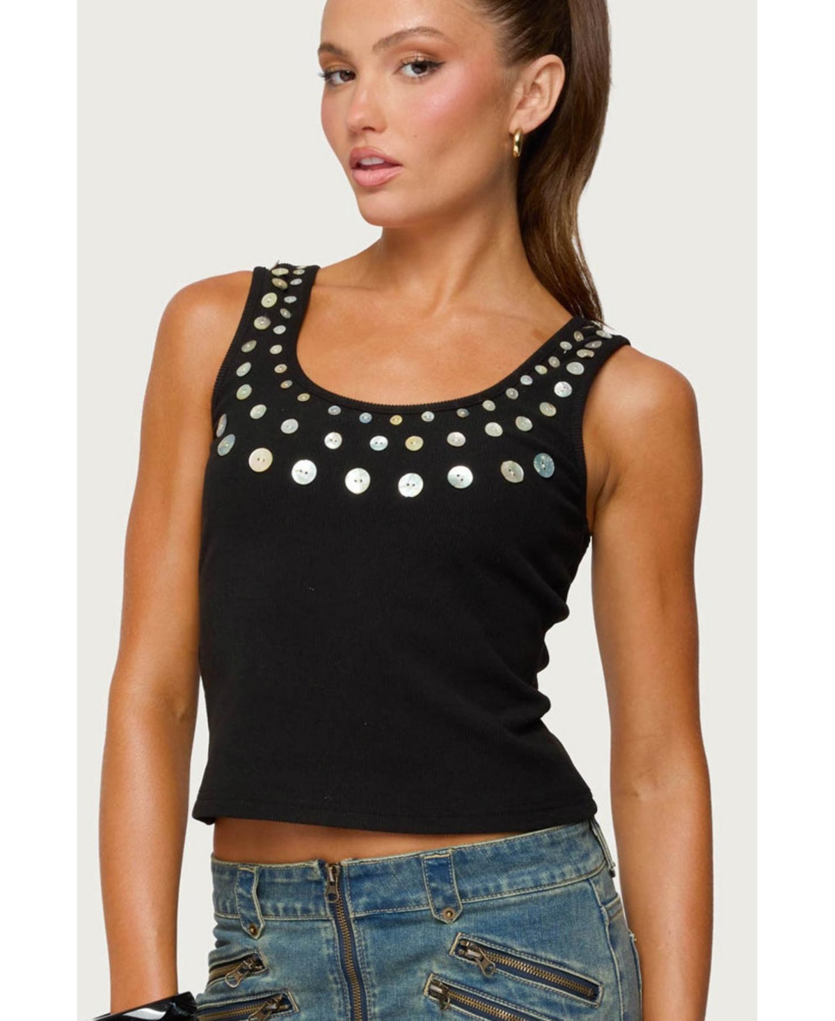 Click here for Edikted Womens Beach Babe Scoop Tank Top - Black-w... prices